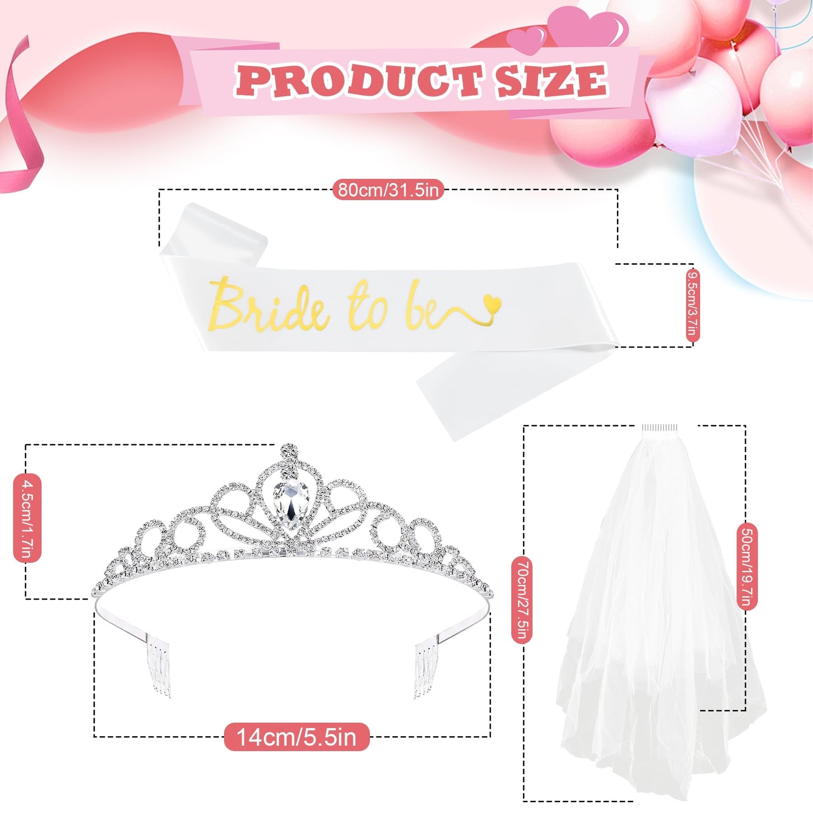 3Pcs Bride to Be Set, Bride to Be Sash & Dazzling tiara & Wedding Veil ...