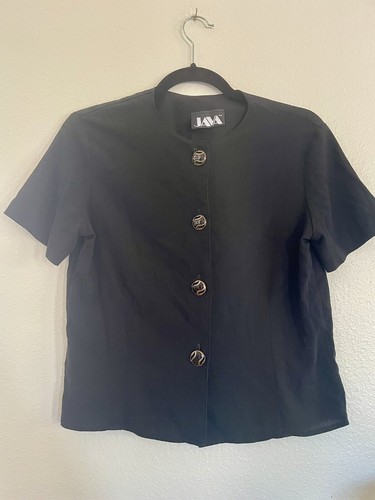 Vintage Crop Black Top JAVA Button Up Blouse 80s 90s Y2K | eBay