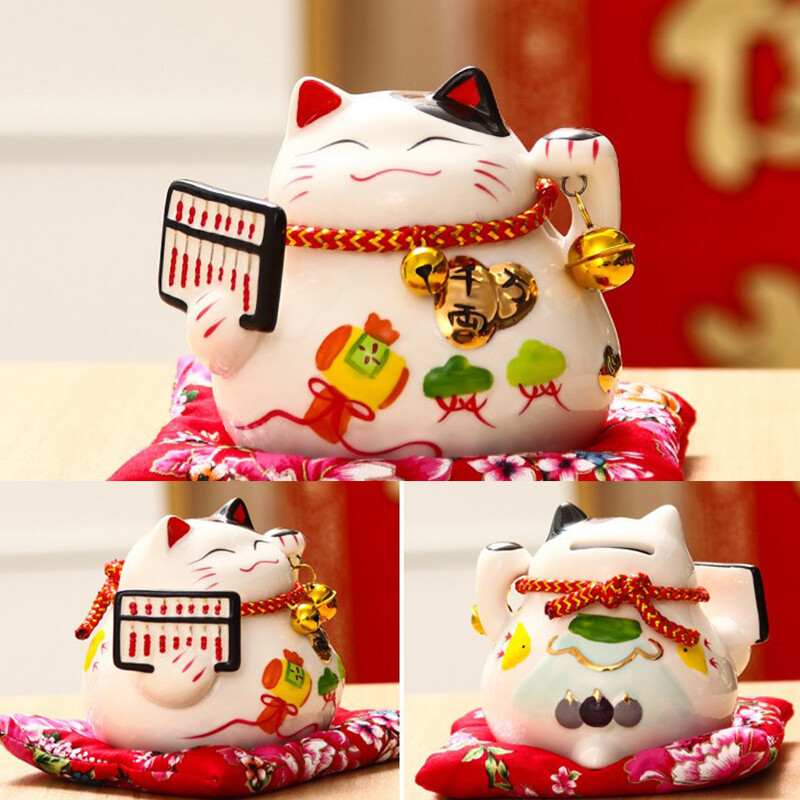 Ceramic Lucky Cat Maneki Neko Business Gifts Fortune Cat Money Feng ...