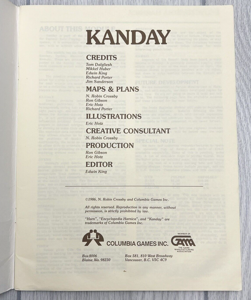 Vintage Kanday Kingdom Module 5012 - 1986 Columbia Games Inc w/ Map ...