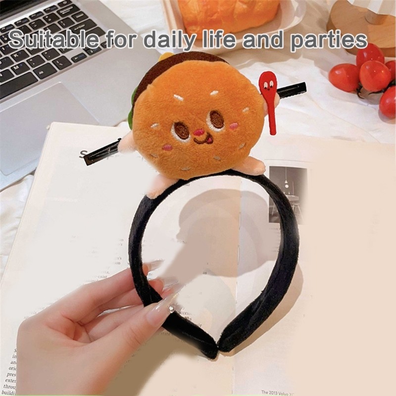 Face Washing Headband Cartoon Party Hairband Hamburger Fries Kids Plush ...