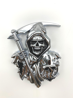 3D Chrome GRIM REAPER SKULL Car Emblem Decal 3M Sticker Long Lasting ...