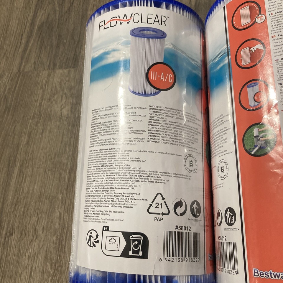 New Bestway Pool Filter Cartridge - Size 3 #58012 Lot of 6 Flow Clear ...