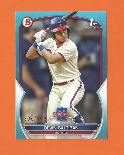 2023 BOWMAN DRAFT 1st SKY BLUE PAPER DEVIN SALTIBAN #d 306/499 PHILLIES ...