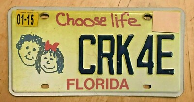 FLORIDA CHOOSE LIFE AUTO LICENSE PLATE " CRK 4 E " FL SAVE THE BABY NO ...