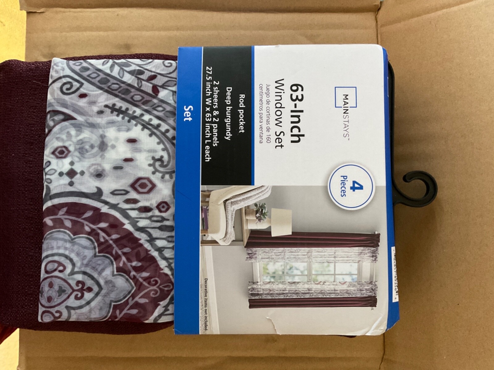 63-INCH WINDOW SET MAINSTAYS 4 PIECES DEEP BURGANDY 2 SHEER 2 PANELS | eBay