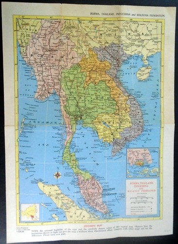 1950 Sample Color Map Advert - Burma Indochina Thailand Malayan ...