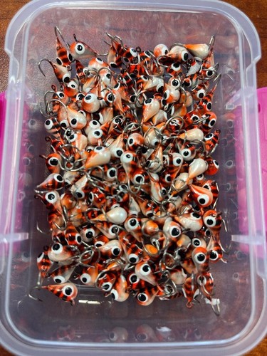 Tungsten orange fire tiger ice fishing jigs 5mm lot of 10 | eBay
