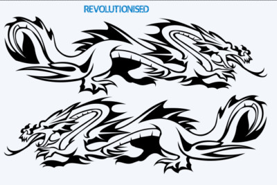 Pair of LARGE Tribal Dragon Car Side Sticker Vinyl Graphics Decals Van ...