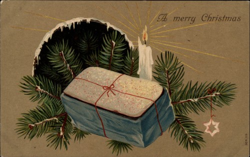 Christmas gift wrapped string candle pine star embossed unused vintage ...