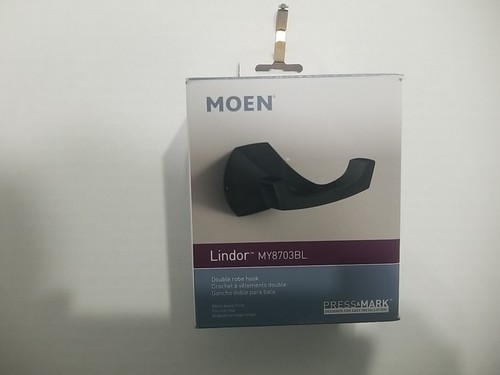 MOEN LINDOR MY8703BL DOUBLE ROBE HOOK MATTE BLACK FINISH BATHROOM WALL ...