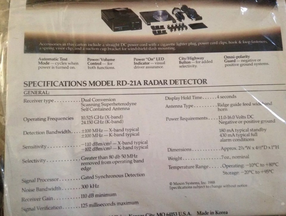 RD-21A Maxon mini size Radar Detector RARE BRAND NEW IN BOX | eBay