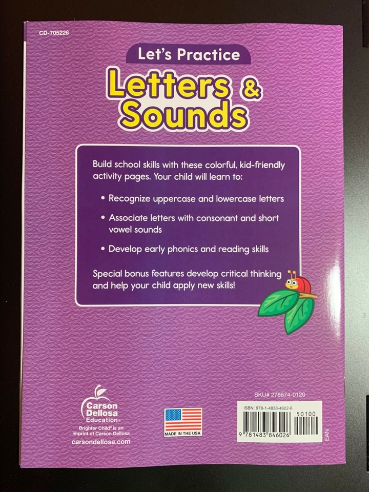 LET'S PRACTICE LETTERS & SOUNDS Workbook AGES 4+ NEW ABC's, VOWELS ...