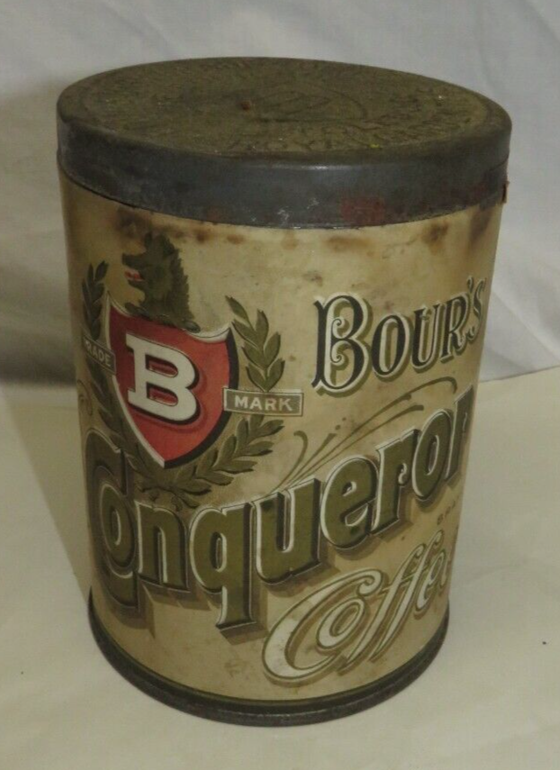 CONQUEROR COFFEE 1LB TIN Rare Antique Paper Label Bour's Company | eBay