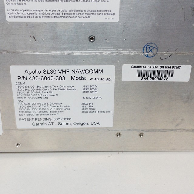 430-6040-303 Apollo Sl30 VHF NAV / Comm Unit for sale online | eBay