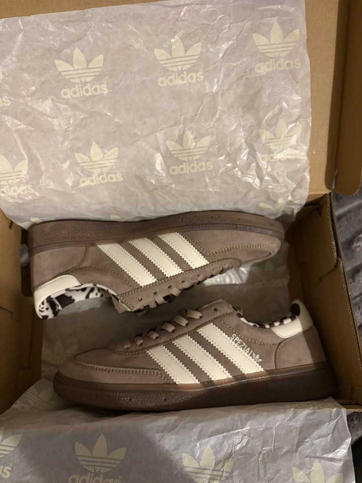 Adidas Cloudy Brown Suede Cow Print Trainers Size 6 Brand New | eBay UK