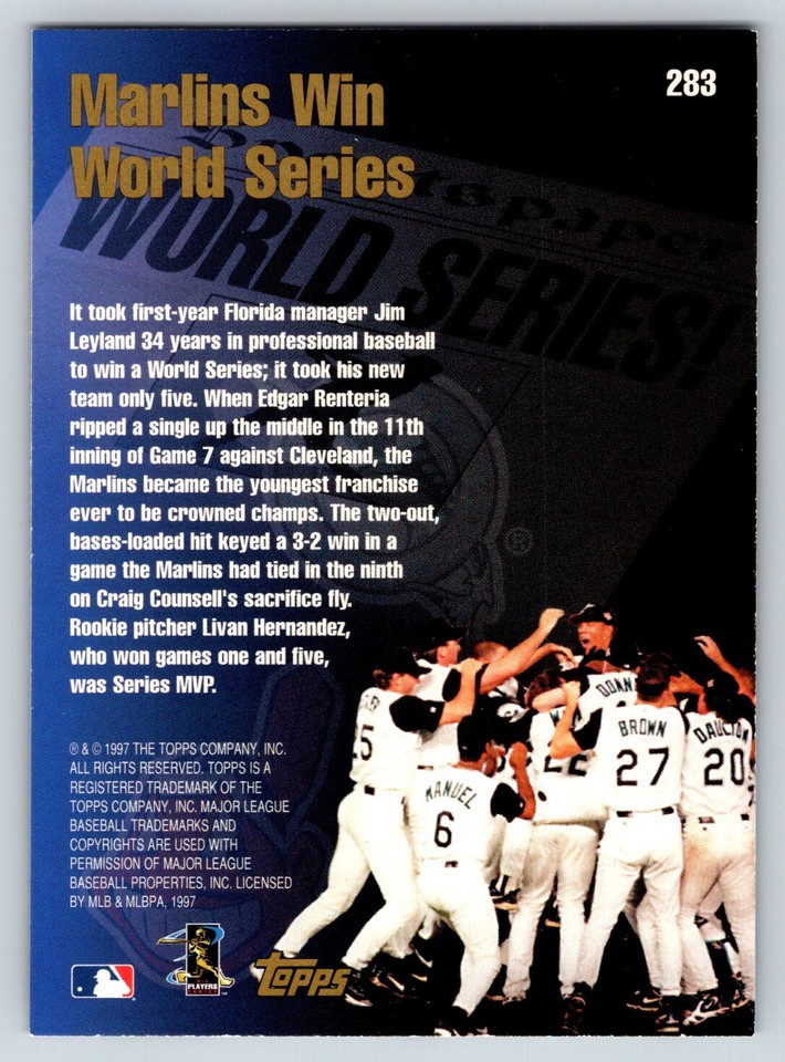 Marlins Win World Series 1998 Topps #283 | eBay