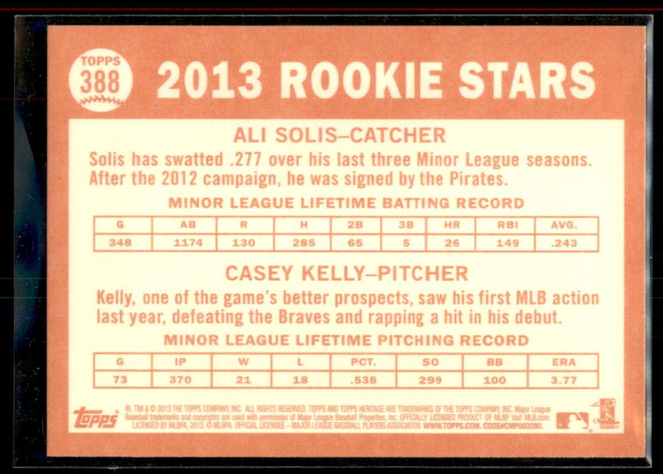 2013 Topps Heritage Ali Solis / Casey Kelly RC #388 | eBay