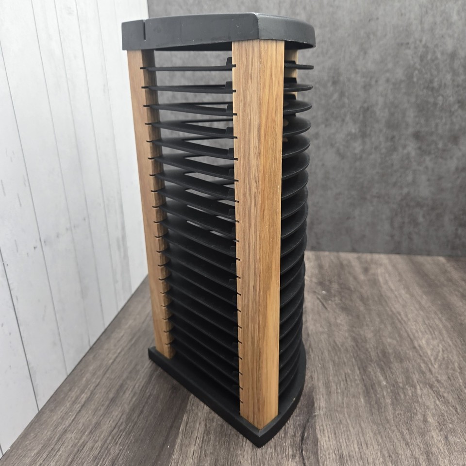 Fellowes 1990s CD Tower Rack Wood & Black Plastic Holds 20 CDs Retro ...