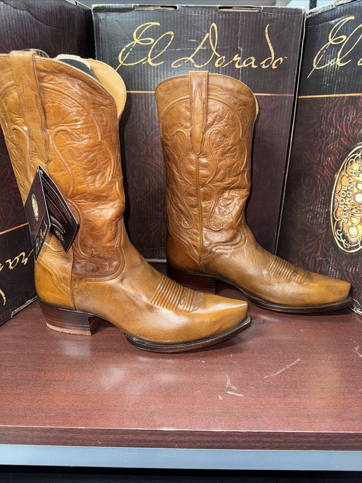 El Dorado Men's - 13" Tan Goat Western Boots - Snip Toe 12D | eBay