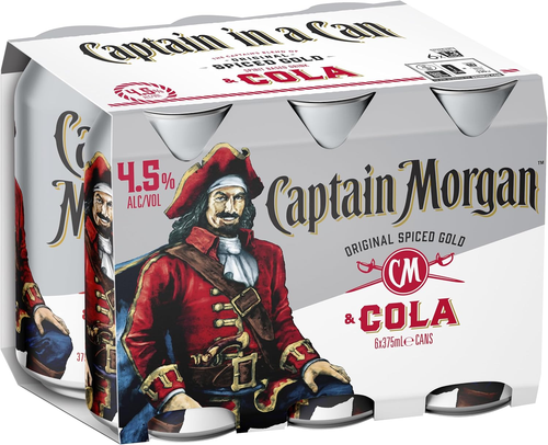 Captain Morgan Original Spiced Gold and Cola Can 375Ml (Pack of 6) Size ...