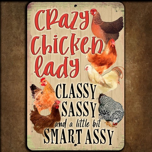Crazy Chicken Lady sign metal tin wall art decor gift farm handmade ...