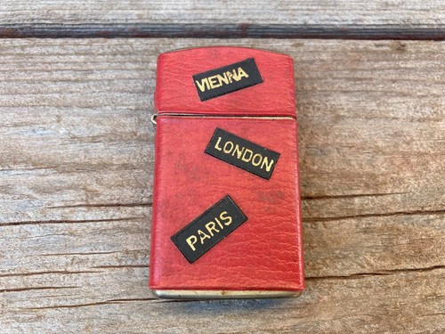 VTG Trimlite Champ Austria Paris London Vienna Red Leather Wrap Lighter ...