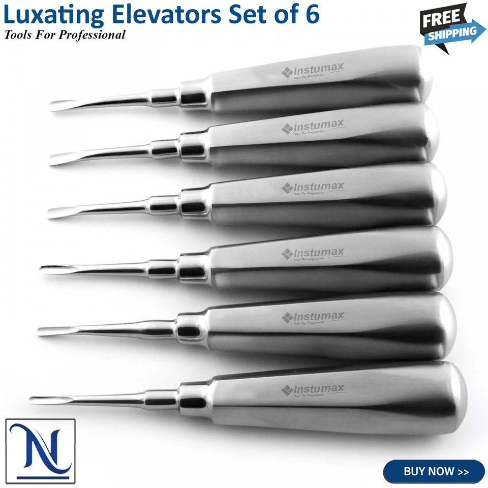 Set Of 6 Dental Luxating Elevators Straight Curved Shank Surgical ...