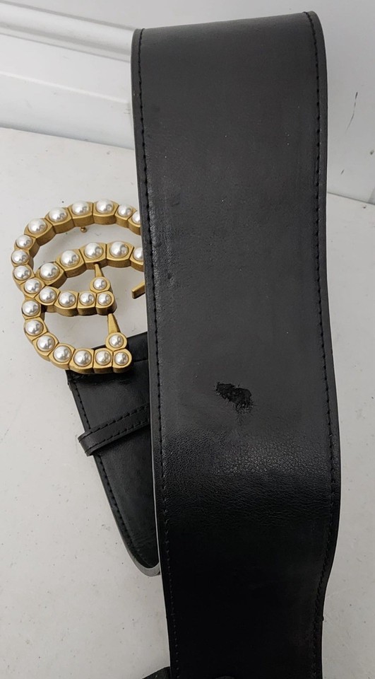 GUCCI BLACK LEATHER GG PEARL BELT SIZE 36-38 | eBay