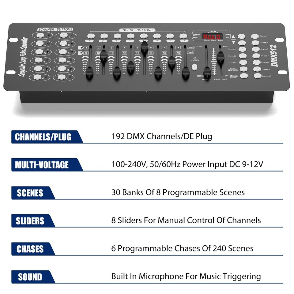 DMX512 192 Channel Operator Console Deck Controller For Stage DJ Disco ...