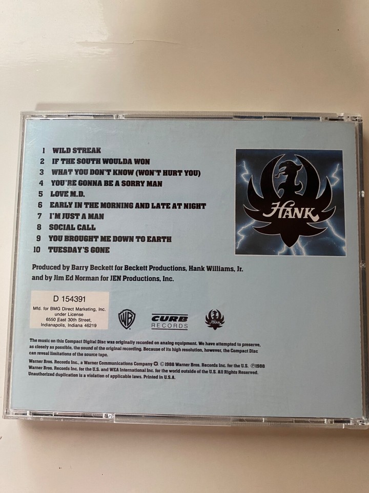 Hank Williams, Jr. – Wild Streak C 1988 Curb Records LIKE NEW | eBay