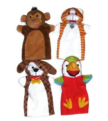 LOT OF 4 Melissa & Doug Hand Puppets Zoo Animals Tiger Monkey Parrot ...