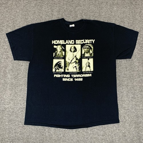Vintage Y2K Homeland Security Native Americans USA Black Tee Size XL | eBay