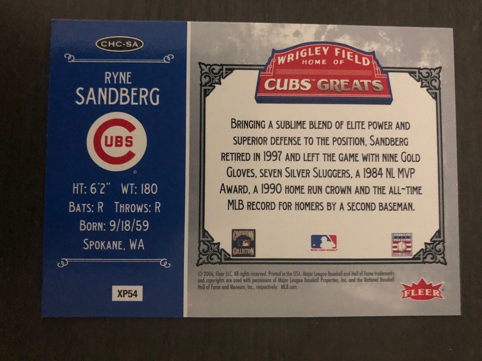 Ryne Sandberg 2004 Fleer Greats of the Game. “Cubs Greats “ Card | eBay