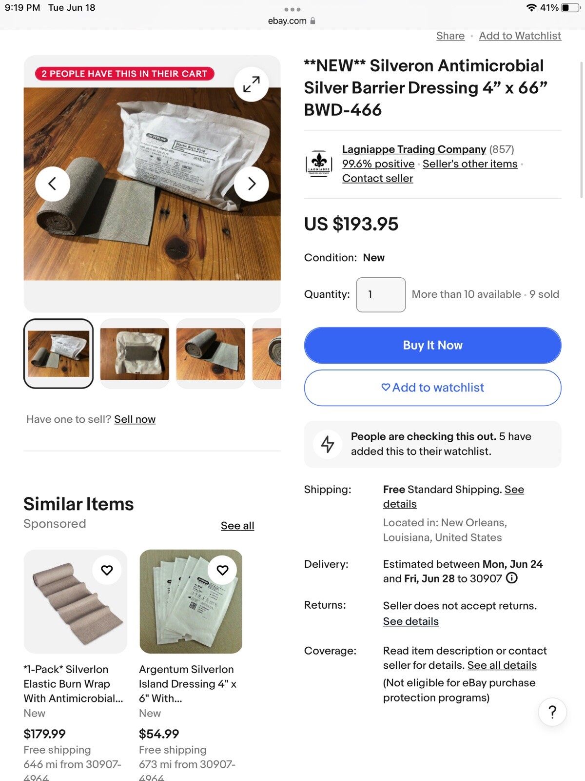 Silverlon, Dressing, Antimicrobial Silver Burn Wrap Dressing, BWD-466 ...