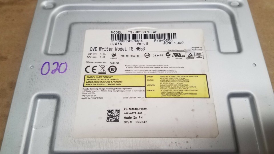 Toshiba Samsung CD Drive TS-H653G TS-H653 DEWH 0C234R D200 2009 DVD RW ...