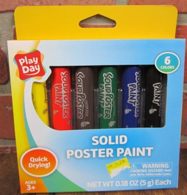 PLAY DAY Solid Poster Paint quick drying NEW 6 colors primary ages 3 ...