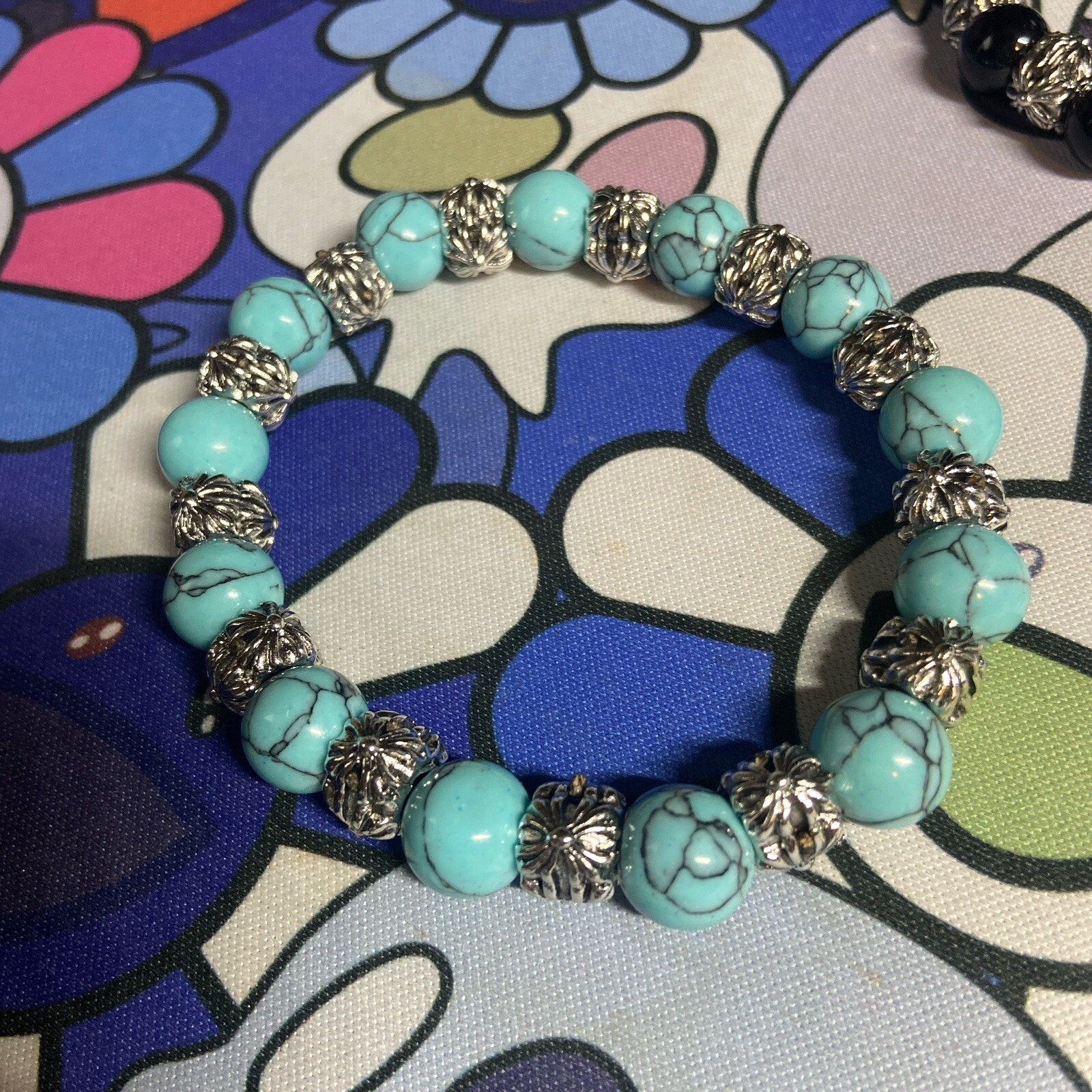 Chrome Hearts Styled Sterling Blue Marble Bead Bracel… - Gem