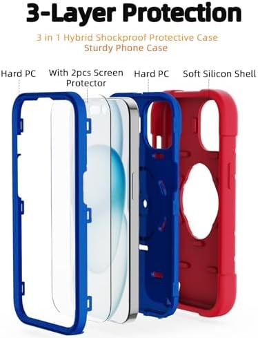 For iPhone 15 Plus/14 Plus Case with 2 Screen Protectors & Ring Stand ...