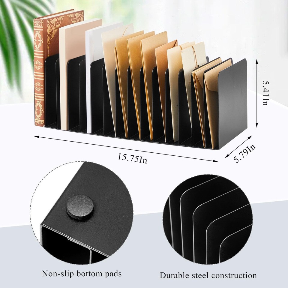 Metal Desktop File Organizer, 15 Compartments, Vertical File Sorter ...