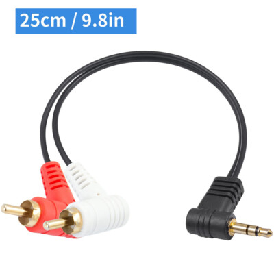 Right-Angled 3.5mm 1/8" Stereo Mini Male to 2 Male RCA Adapter Audio ...