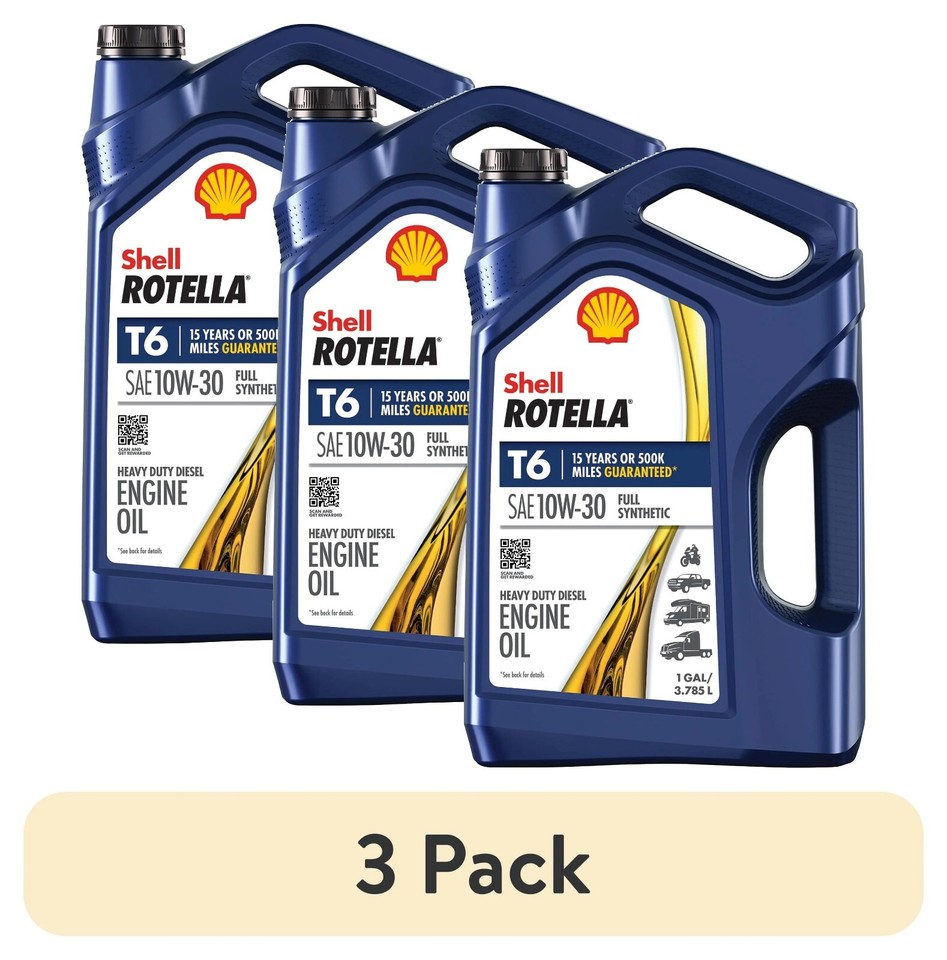3 Pack, Shell Rotella T6 Full Synthetic 10W-30 Diesel Engine Oil, 1 ...