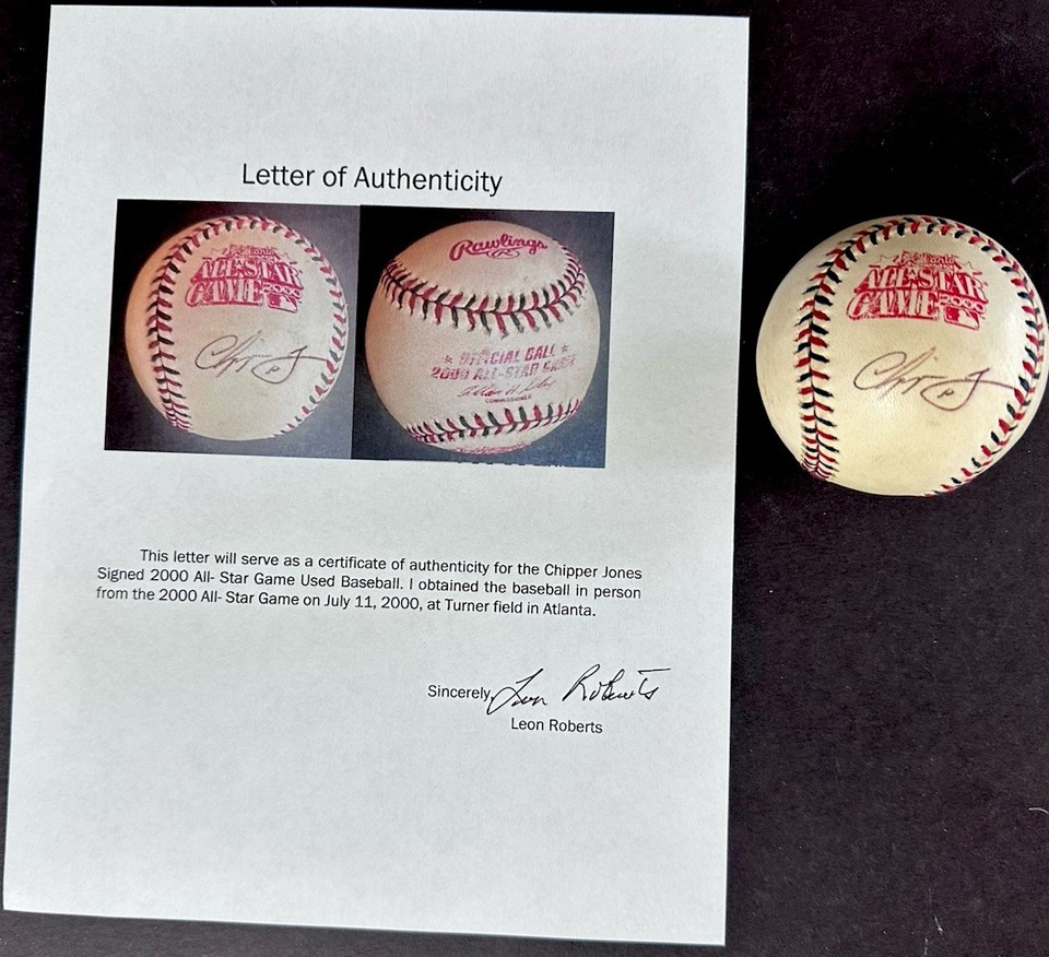Chipper Jones Signed Game Used 2000 All Star Game Baseball Atlanta LOA ...