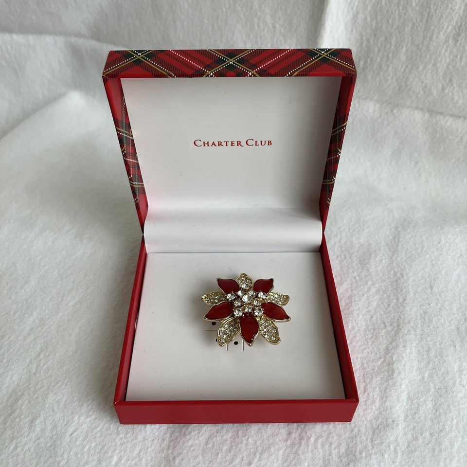 Charter Club Gold tone and red enameled colors with rhinestones ...