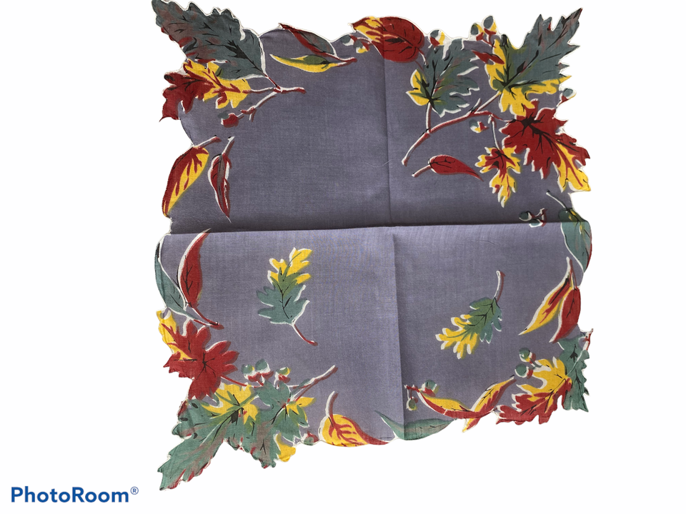 Vintage Designer Handkerchief 13 .5" Square Fall Autumn Leaves Gray ...