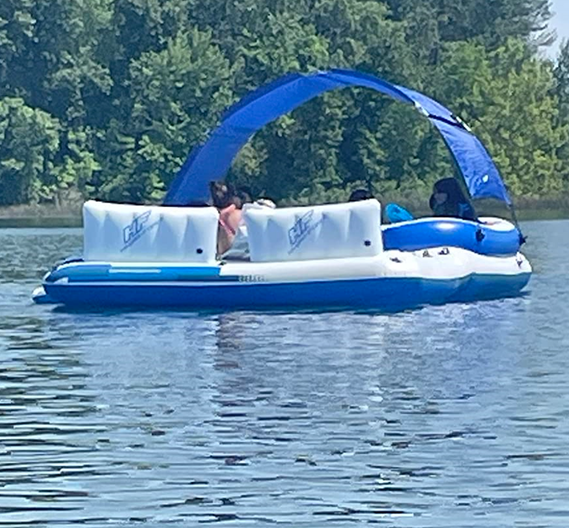 Large Inflatable Floating Party Island w Sun Shade Canopy Adult Raft ...