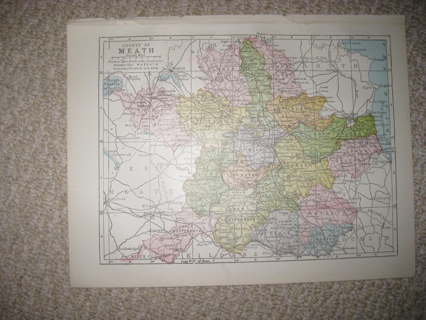 ANTIQUE 1905 COUNTY MEATH IRELAND MAP NAVAN TIM KELLS ASHBOURNE ...