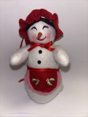 Vintage Mrs. Snowman Snow Lady Felt Plush 6” Holiday Ornament Figurine ...