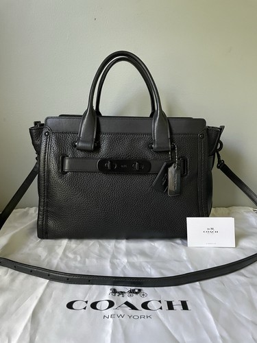 RARE COACH Large Swagger 37 Carryall Crossbody Black Leather / Matte ...