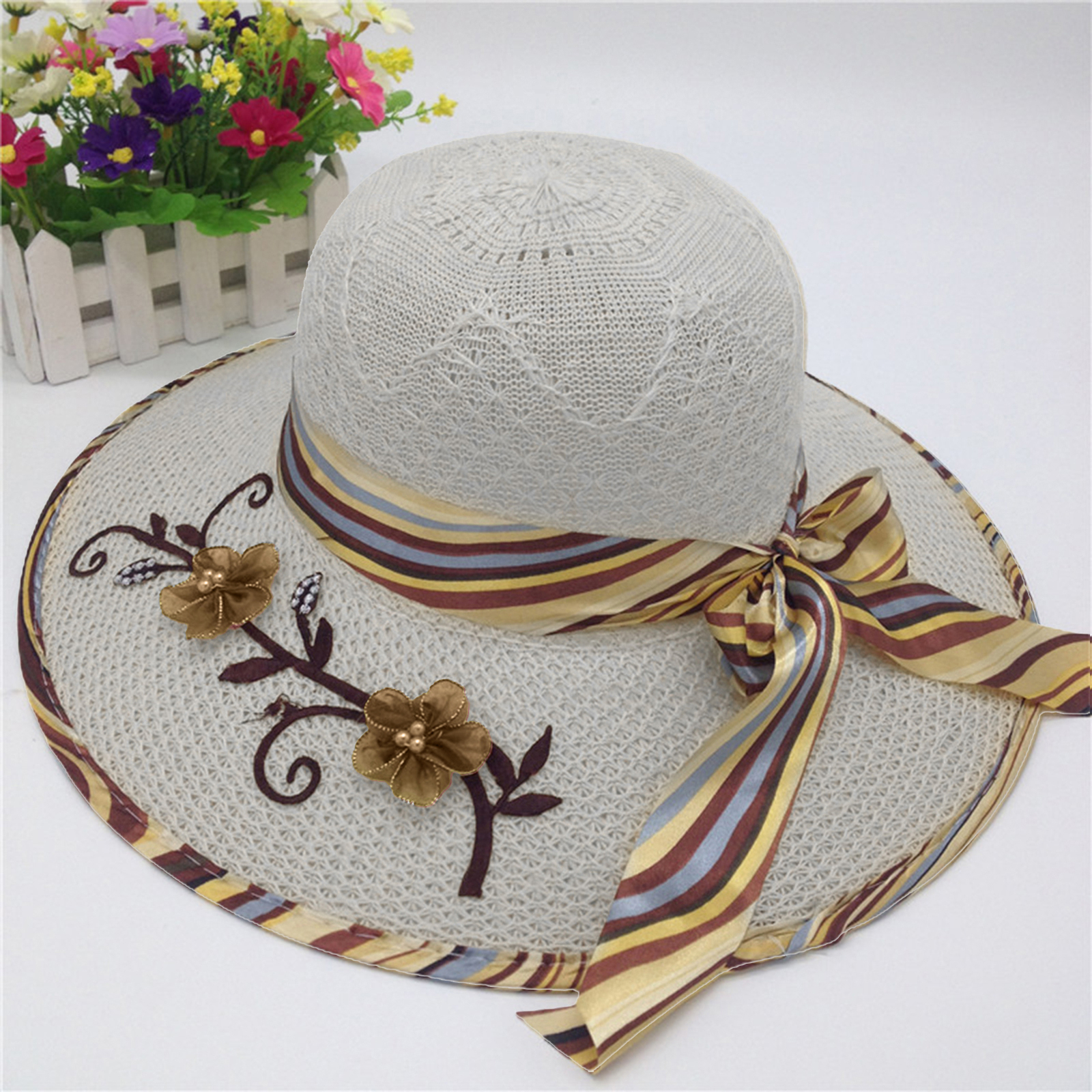 Sun Hat Round Dome Sunscreen Women Beach Wide Brim Bucket Straw Hat ...